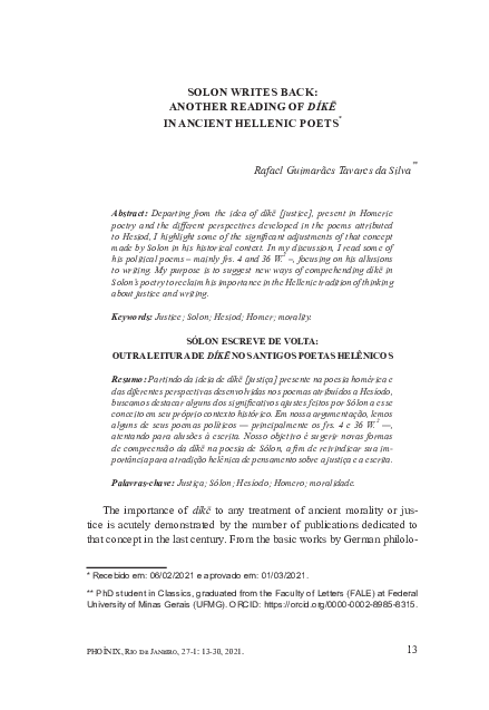 (PDF) Solon Writes Back: Another Reading of Díkē in Ancient Hellenic Poets