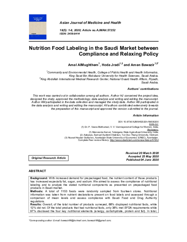 (PDF) Nutrition Food Labeling in the Saudi Market between Compliance ...