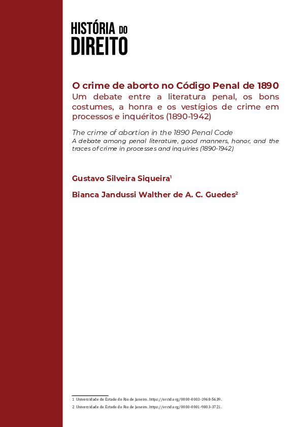 (PDF) O crime de aborto no Código Penal de 1890