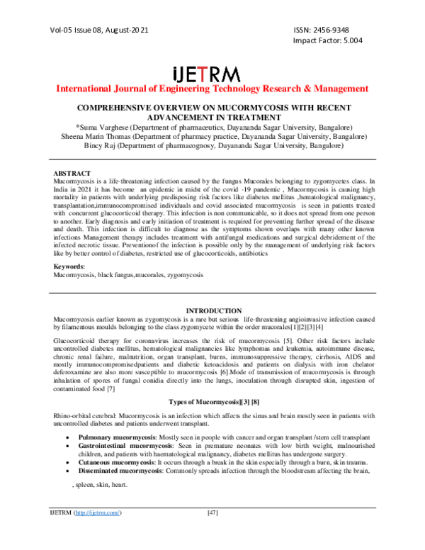 (PDF) COMPREHENSIVE OVERVIEW ON MUCORMYCOSIS WITH RECENT ADVANCEMENT IN ...
