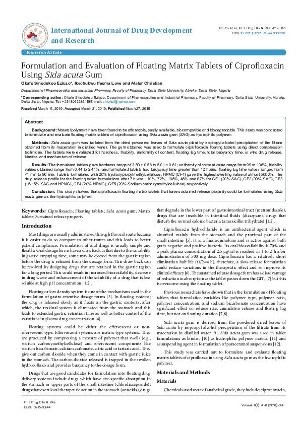 Pdf Floating Matrix Tablets Of Ranitidine Hcl For Enhanced Bioavailability