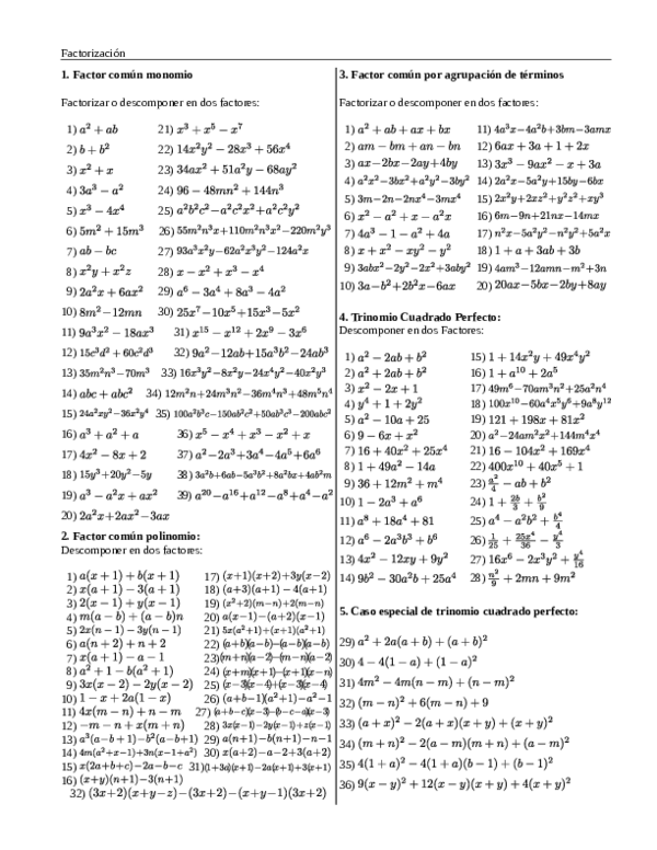 Ejercicios De Factorizacion Resueltos Pdf Factorización Por Factor