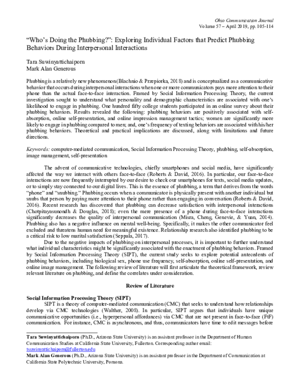 (PDF) "Who's Doing the Phubbing?": Exploring Individual Factors that ...