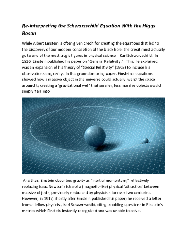 (DOC) Re-interpreting the Schwarzschild Equation With the Higgs Boson