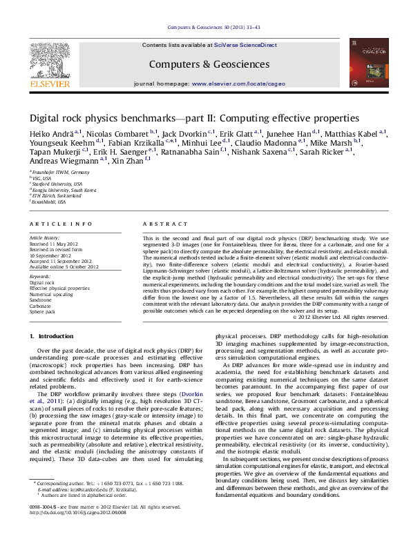 (PDF) Digital Rock Physics Benchmarks–Part II: Computing effective properties Proposed paper for ...