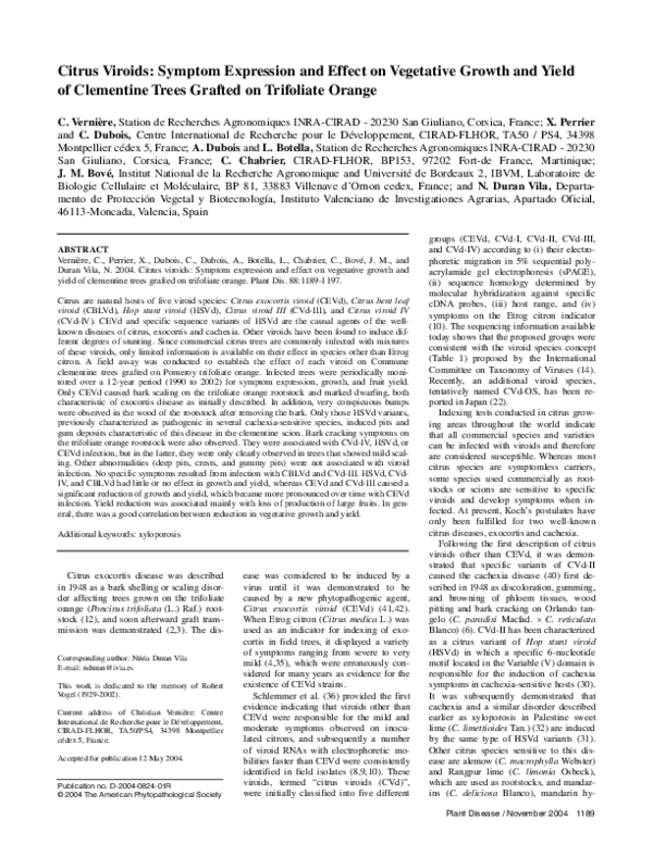 (PDF) Citrus Viroids: Symptom Expression and Effect on Vegetative ...