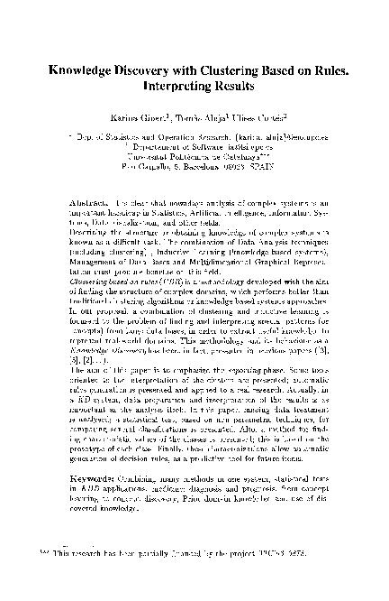 (PDF) Knowledge discovery with clustering based on rules. interpreting results