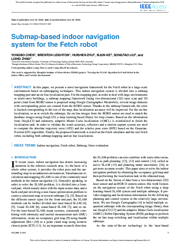 (PDF) Submap-based indoor navigation system for the Fetch robot | Xijun Ke - Academia.edu