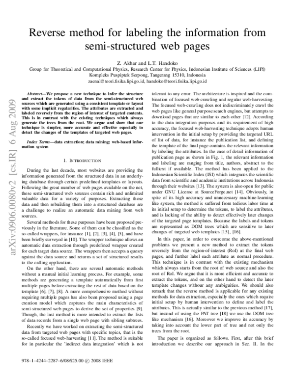 (PDF) Reverse method for labeling the information from semi-structured web pages