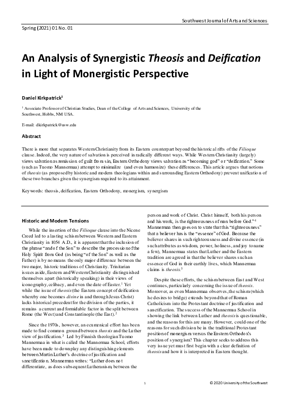 (PDF) An Analysis of Synergistic Theosis and Deification in Light of ...