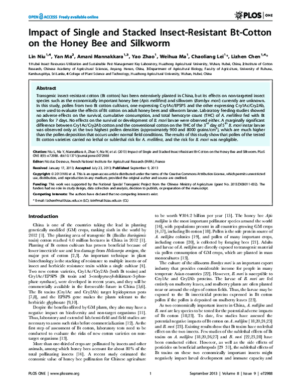 (PDF) Impact of Single and Stacked Insect-Resistant Bt-Cotton on the ...