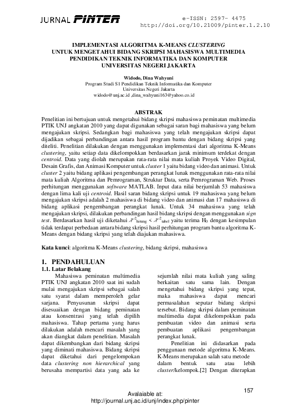 (PDF) Implementasi Algoritma K-Means Clustering untuk Menetukan Strategi Marketing President ...