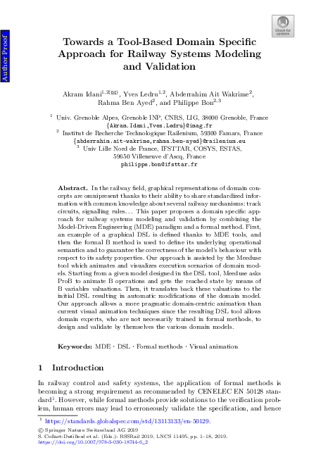 Pdf Towards A Tool Based Domain Specific Approach For Railway Systems Modeling And Validation
