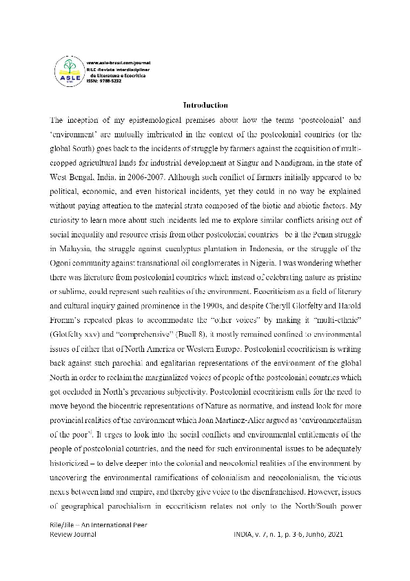 (PDF) Postcolonial Ecocriticism INTRODUCTION