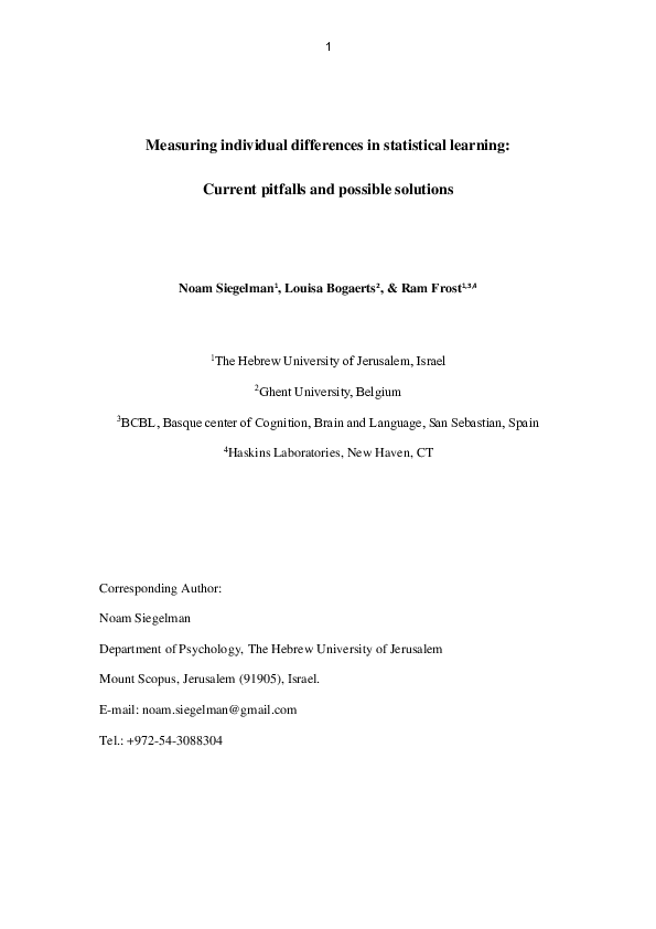 (PDF) Measuring individual differences in statistical learning: Current ...