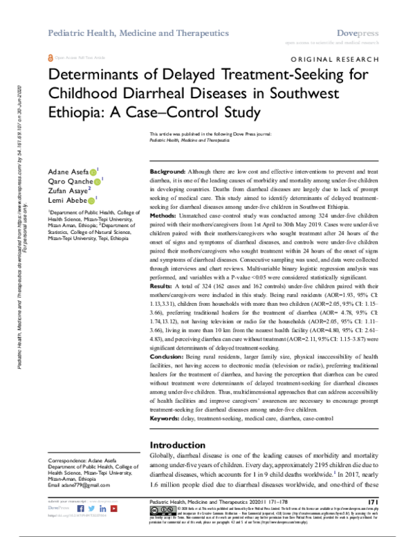 (PDF) Determinants of Delayed Treatment-Seeking for Childhood Diarrheal ...