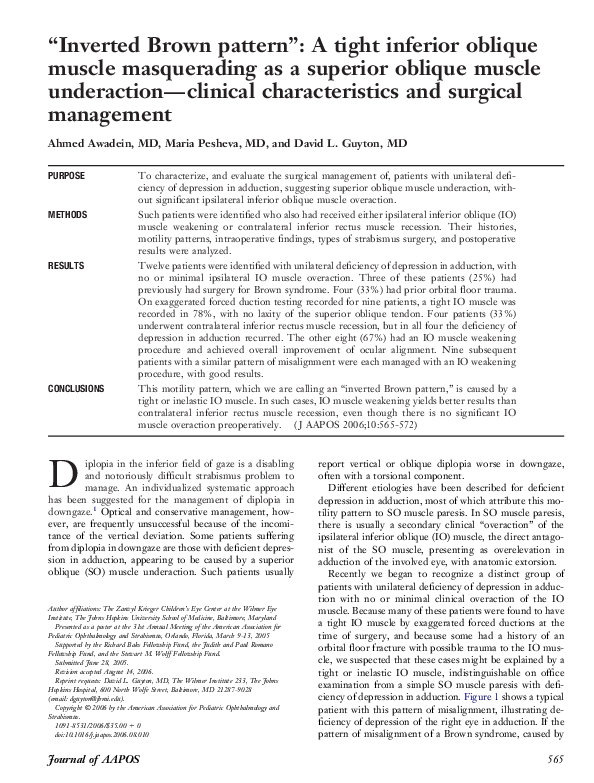 (PDF) “Inverted Brown pattern”: A tight inferior oblique muscle ...