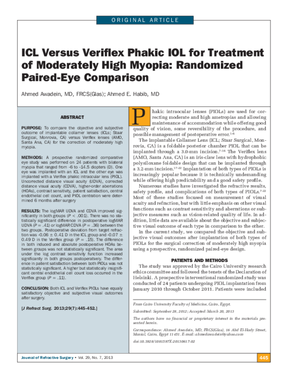 (PDF) ICL Versus Veriflex Phakic IOL for Treatment of Moderately High ...
