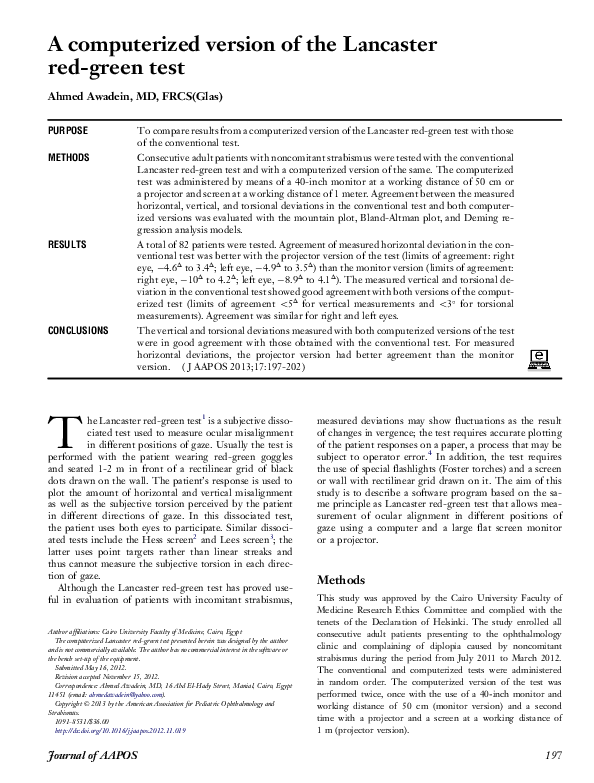 (PDF) A computerized version of the Lancaster red-green test
