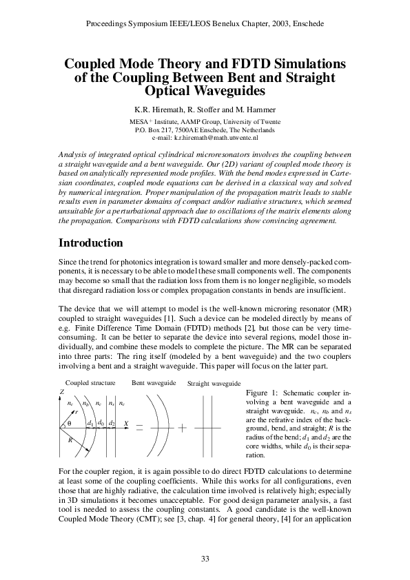 (PDF) Coupled Mode Theory and FDTD Simulations of the Coupling Between Bent and Straight Optical ...