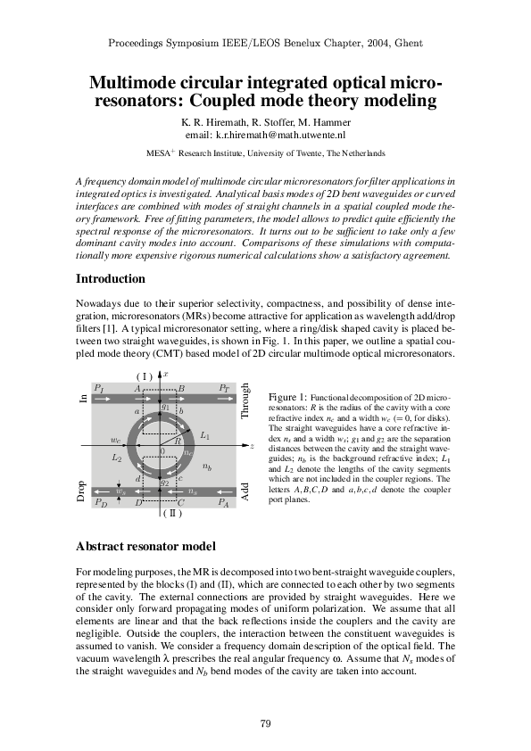 (PDF) Multimode circular integrated optical microresonators: Coupled ...