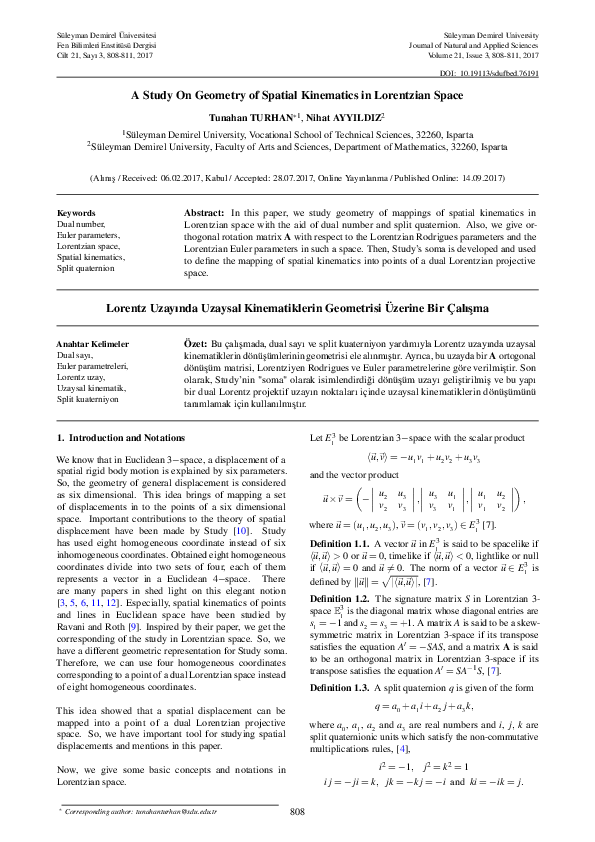 (PDF) A Study On Geometry of Spatial Kinematics in Lorentzian Space ...
