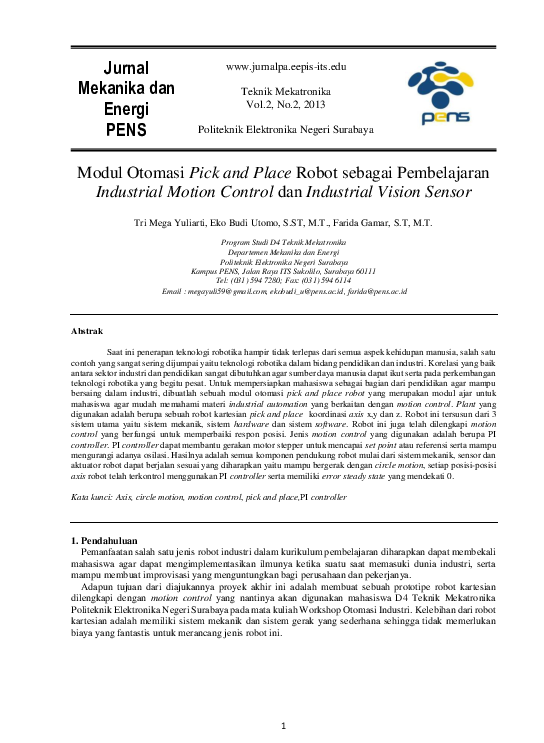 (PDF) Modul Otomasi Pick and Place Robot sebagai Pembelajaran ...