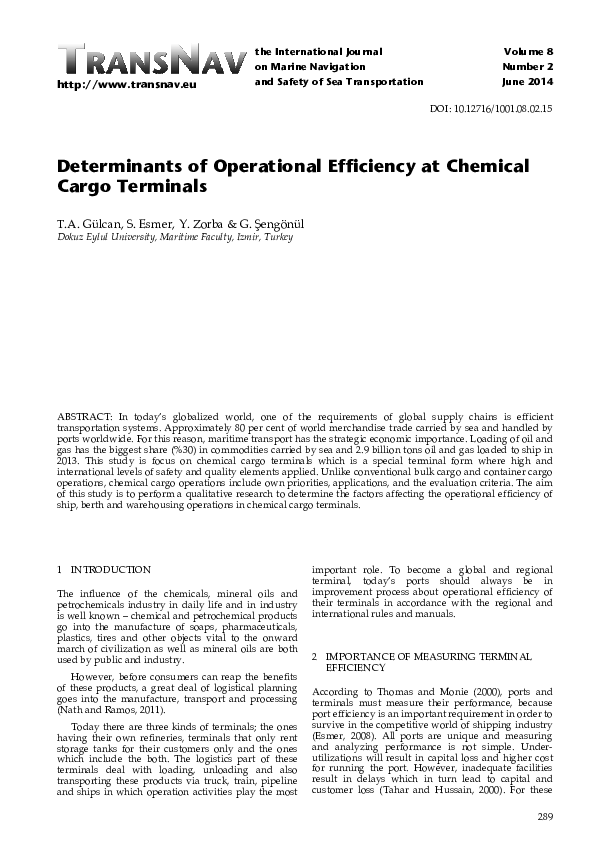 (PDF) Determinants of Operational Efficiency at Chemical Cargo Terminals