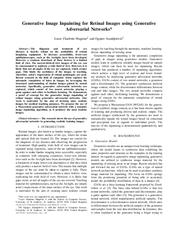 (PDF) Generative image inpainting for retinal images using generative ...