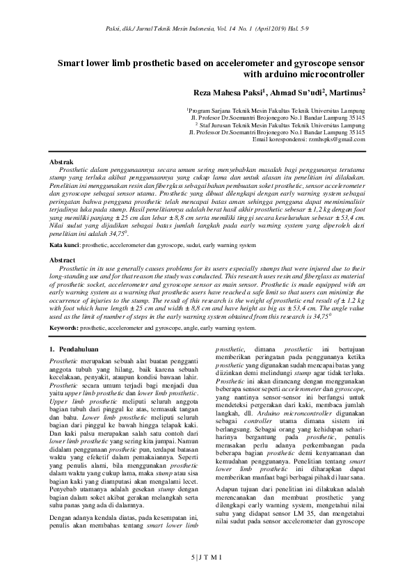 (PDF) Smart lower limb prosthetic based On accelerometer and gyroscope sensor with arduino ...