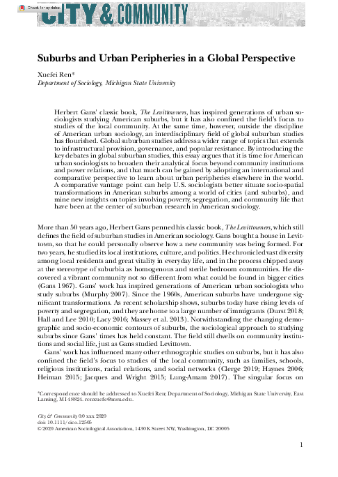 (PDF) Suburbs and Urban Peripheries in a Global Perspective