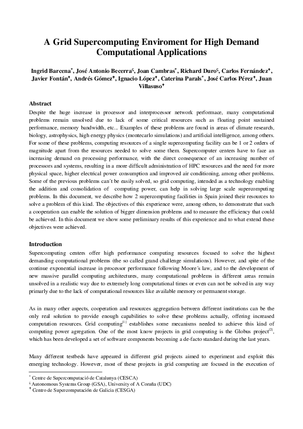 (PDF) A Grid Supercomputing Enviroment for High Demand Computational Applications