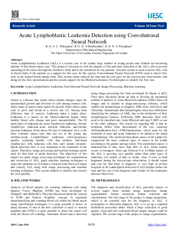 Pdf Acute Lymphoblastic Leukemia Detection Using Convolutional Neural Network