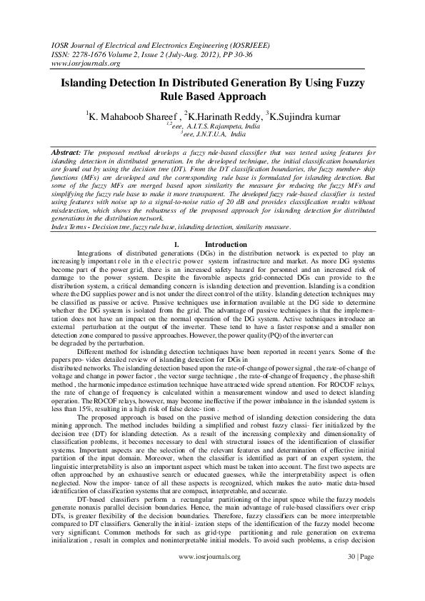 (PDF) ISLANDING DETECTION IN DISTRIBUTED GENERATION A THESIS SUBMITTED IN PARTIAL FULFILLMENT OF ...