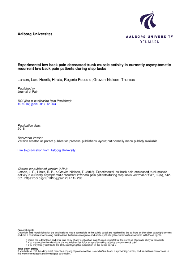 (PDF) Experimental Low Back Pain Decreased Trunk Muscle Activity in ...