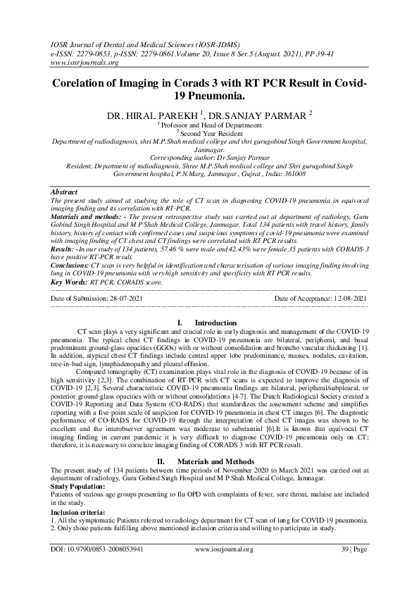 (PDF) Corelation of Imaging in Corads 3 with RT PCR Result in Covid-19 ...