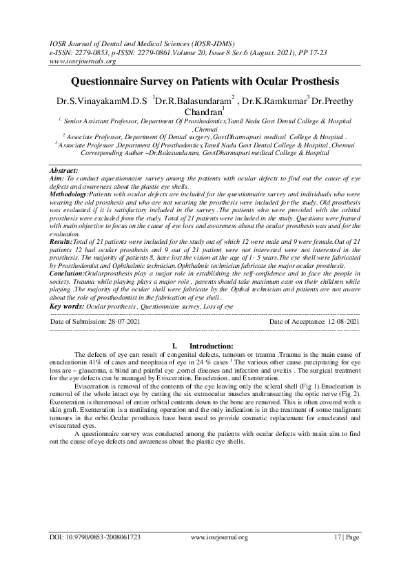 (PDF) Questionnaire Survey on Patients with Ocular Prosthesis