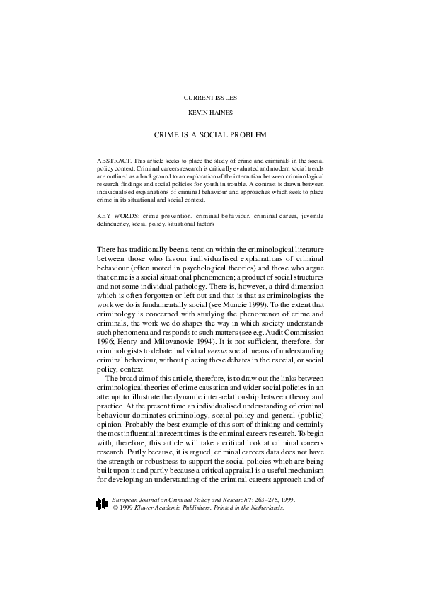 (PDF) Crime is a social problem