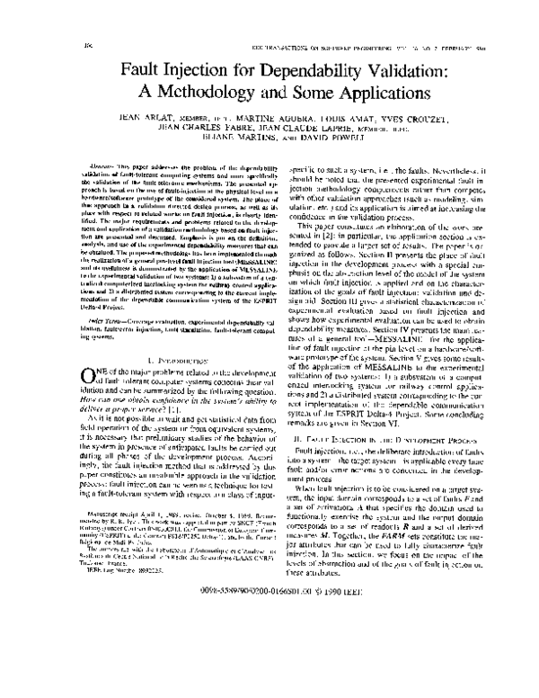 (PDF) Fault injection for dependability validation: a methodology and some applications