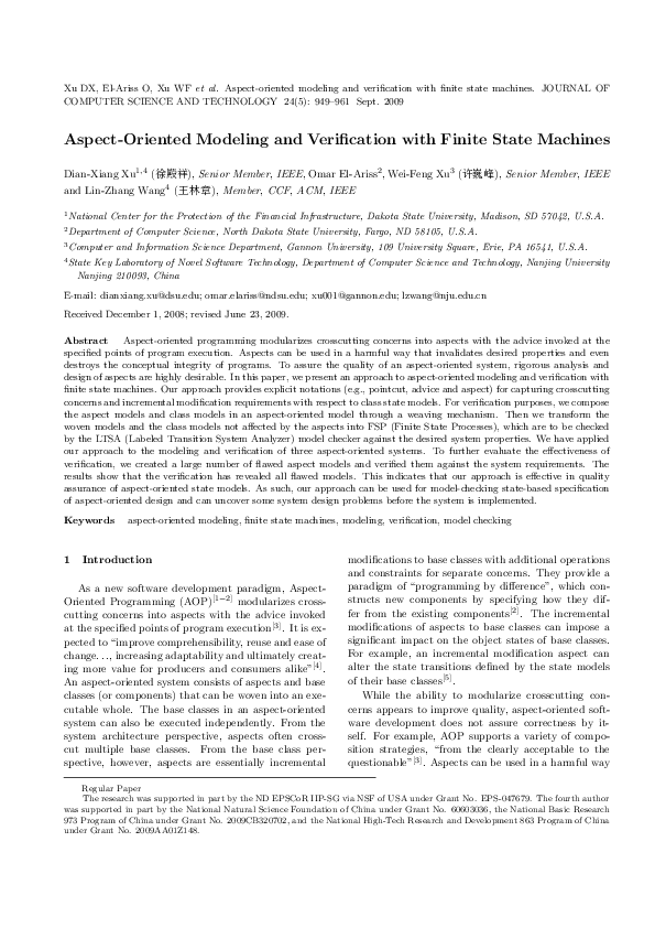 (PDF) Aspect-Oriented Modeling and Verification with Finite State Machines