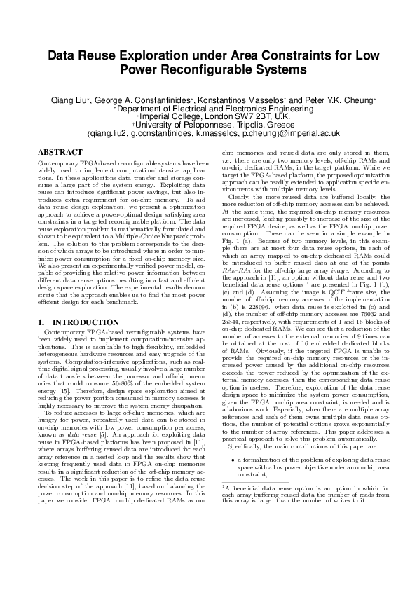 (PDF) Optimizing Data Reuse for Low Power Reconfigurable Systems