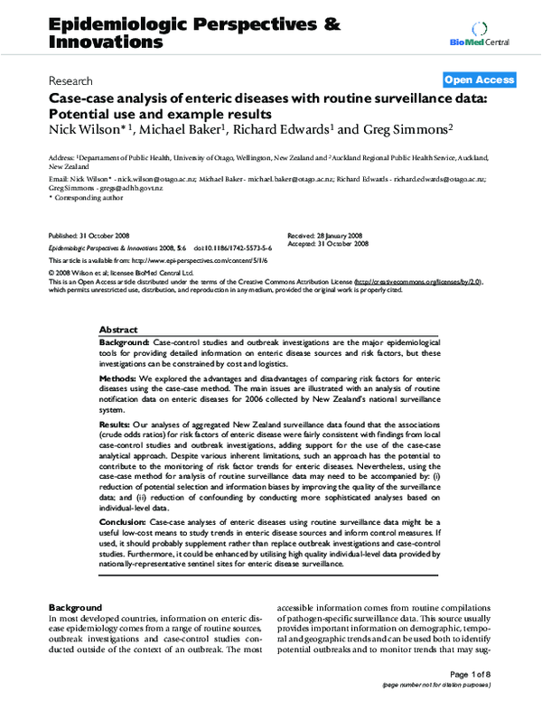 Pdf Case Case Analysis Of Enteric Diseases With Routine Surveillance Data Potential Use And