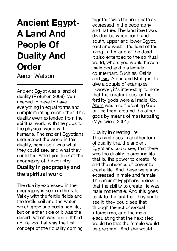 (PDF) Ancient Egypt-A Land And People Of Duality And Order