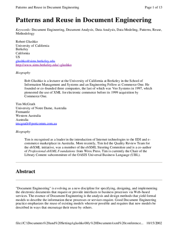 (PDF) Patterns and reuse in document engineering