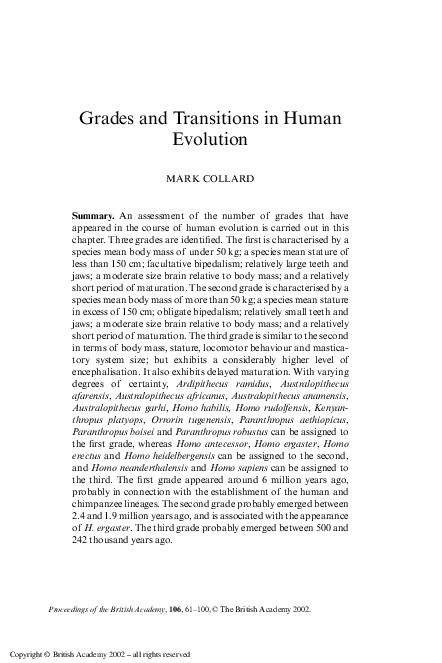 (PDF) Grades and Transitions in Human Evolution