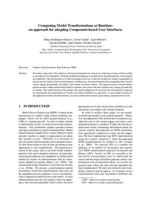 (PDF) Composing Model Transformations at Runtime: an approach for adapting Component-based User ...