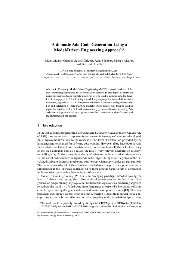Pdf Automatic Ada Code Generation Using A Model Driven Engineering Approach 3532