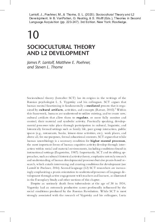 (PDF) Lantolf, J., Poehner, M., & Thorne, S. L. (2020). Sociocultural ...