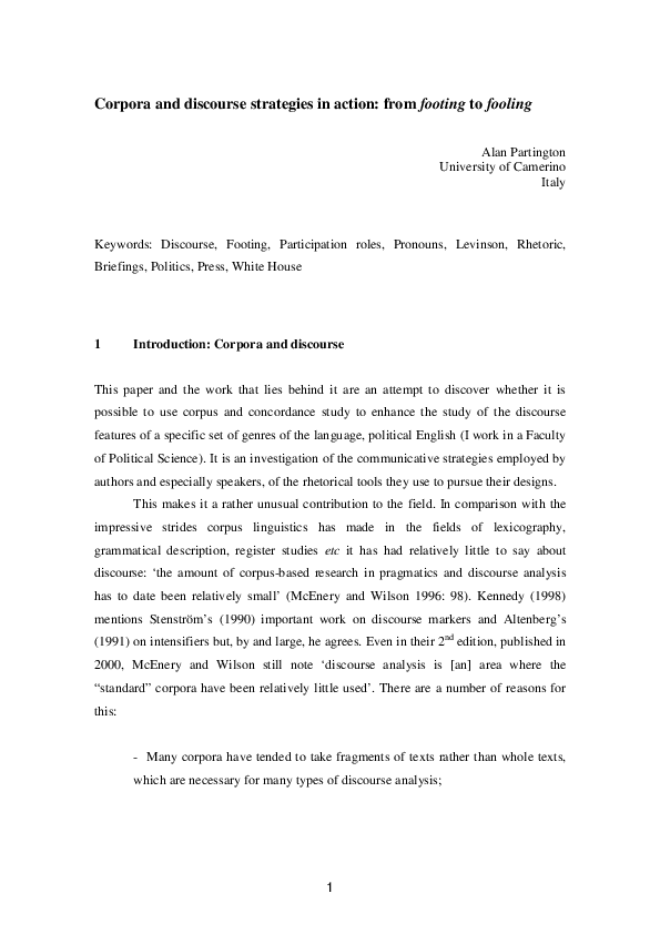 (PDF) CORPORA AND DISCOURSE STRATEGIES IN ACTION: FROM FOOTING TO FOOLING