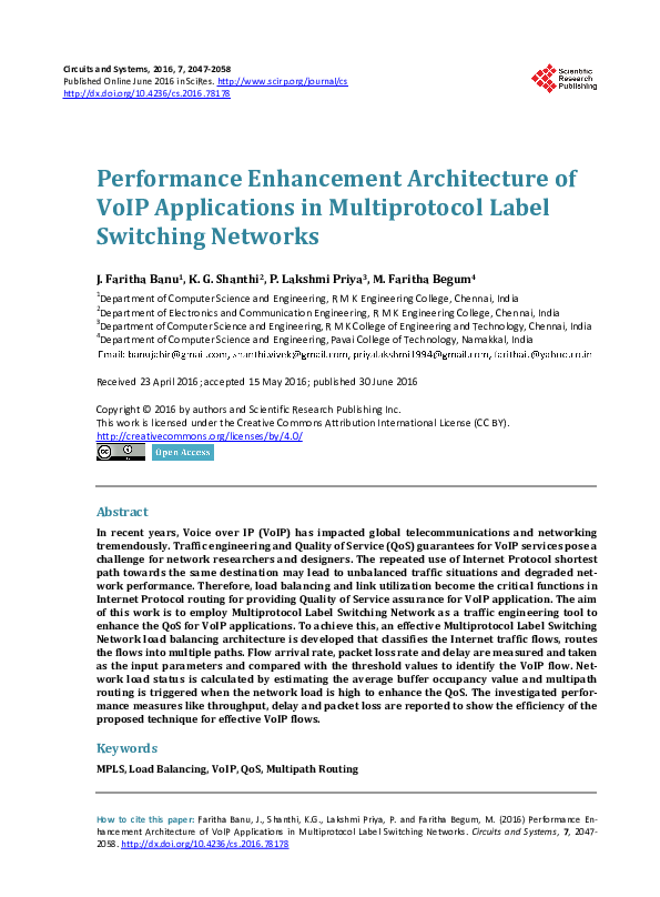(PDF) Performance Enhancement Architecture of VoIP Applications in Multiprotocol Label Switching ...